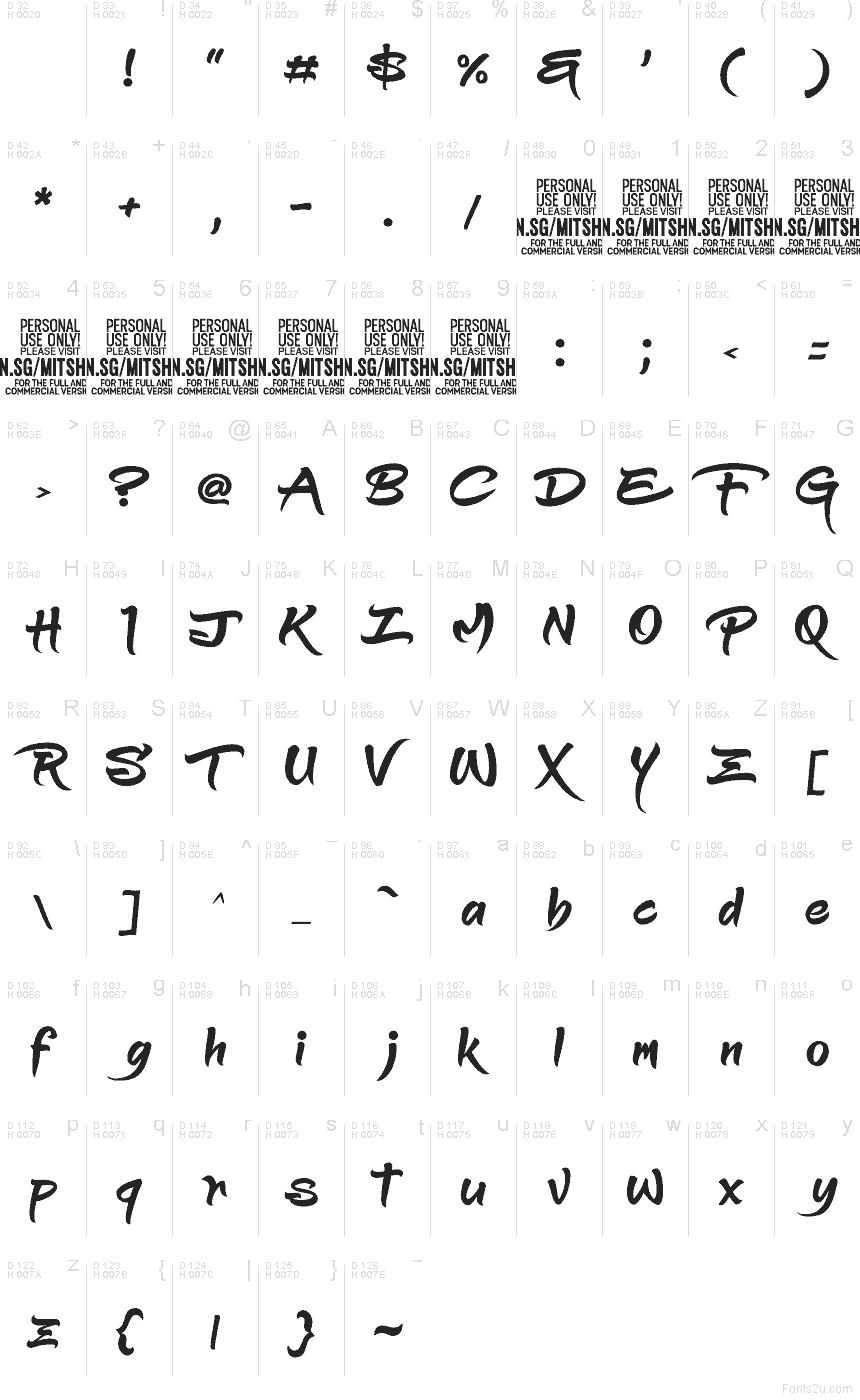 Mitshuka PERSONAL USE Regular font